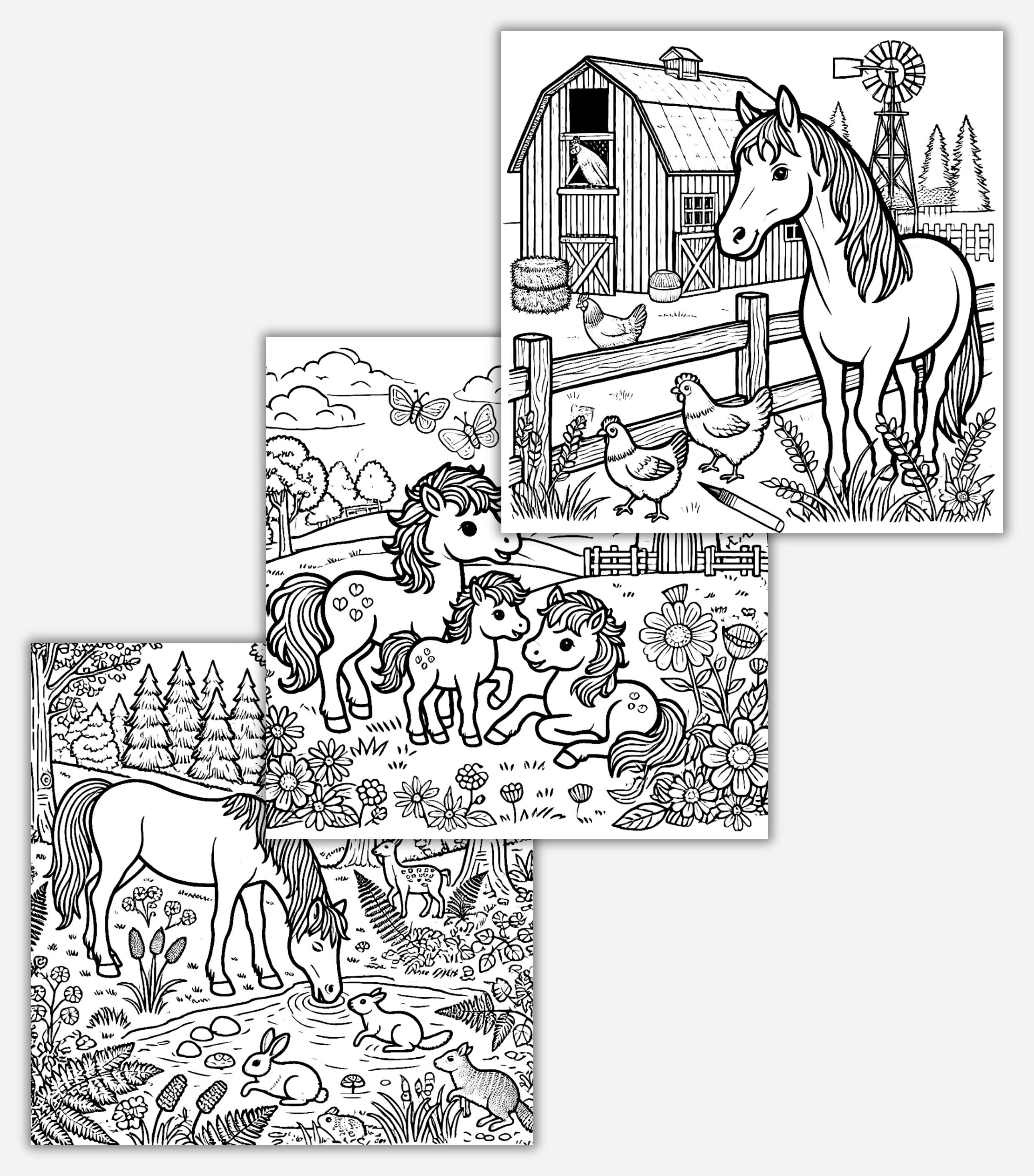 Horse Coloring Pages for Kids & Adults – Wild, Domestic Horses, Equine ...
