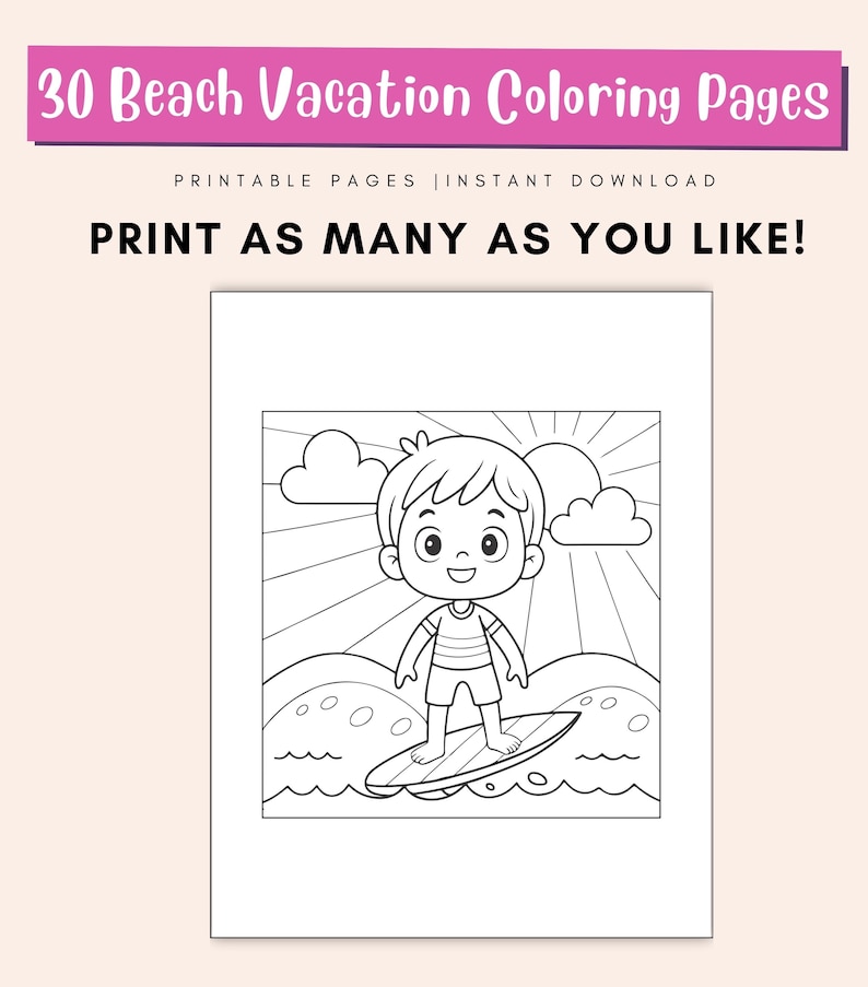 Beach Vacation Coloring Pages for Kids: Summer Fun PDF Activity Sheets ...