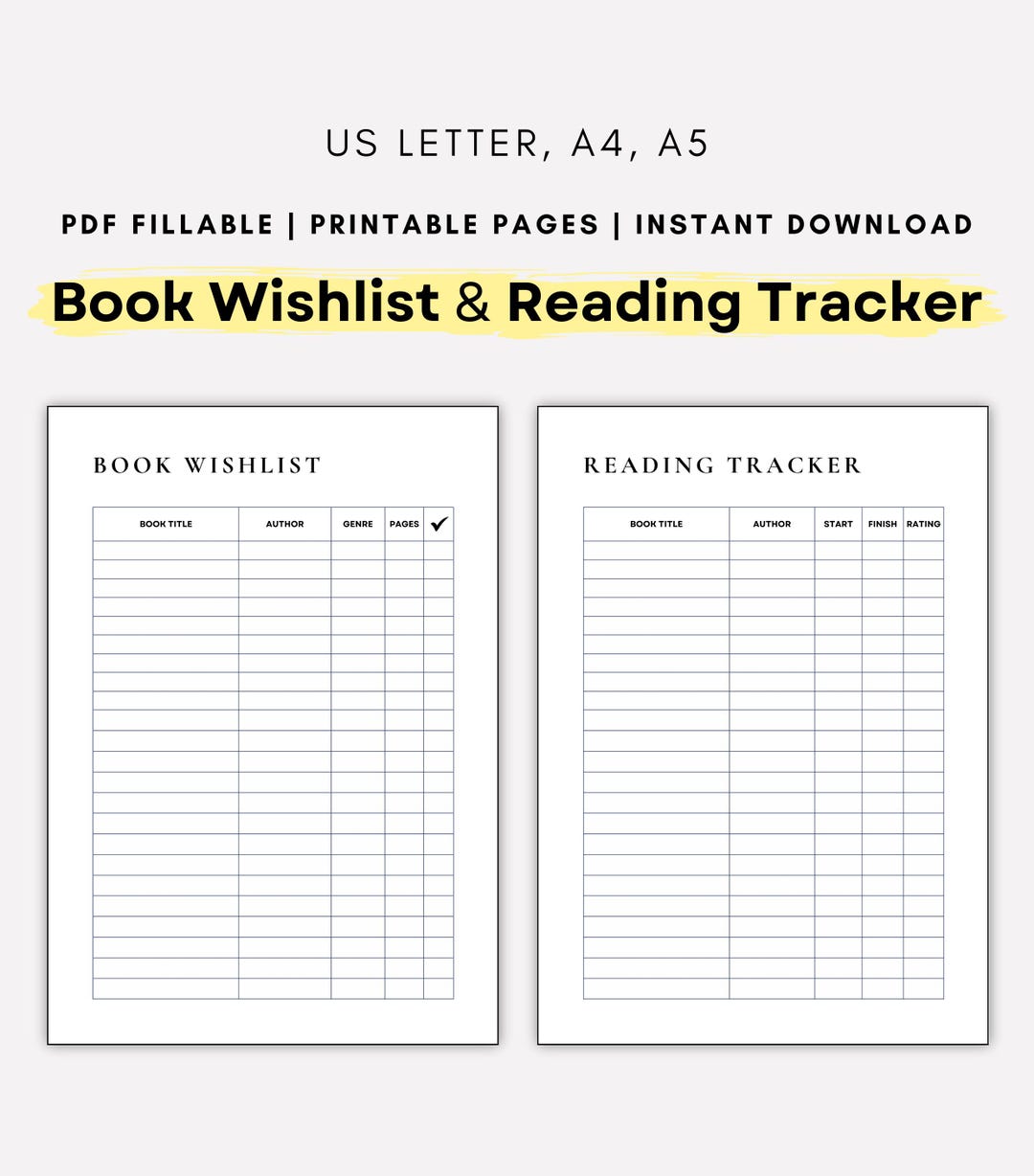 Reading Tracker PDF Fillable, Book Wishlist, Printable Book Habit ...