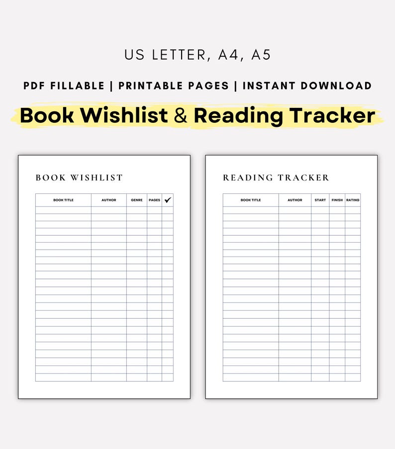 Reading Tracker PDF Fillable, Book Wishlist, Printable Book Habit ...
