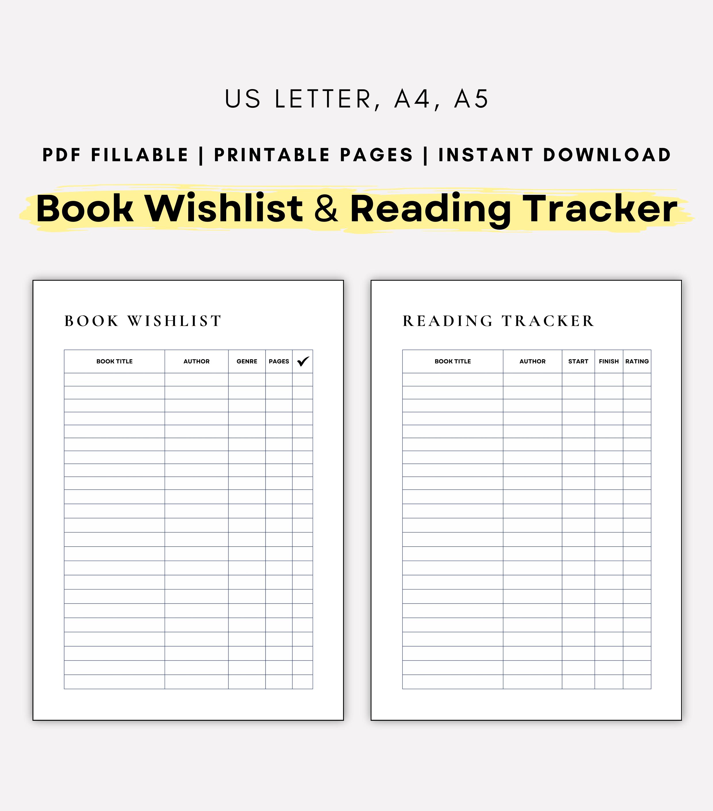 Reading Tracker PDF Fillable, Book Wishlist, Printable Book Habit ...