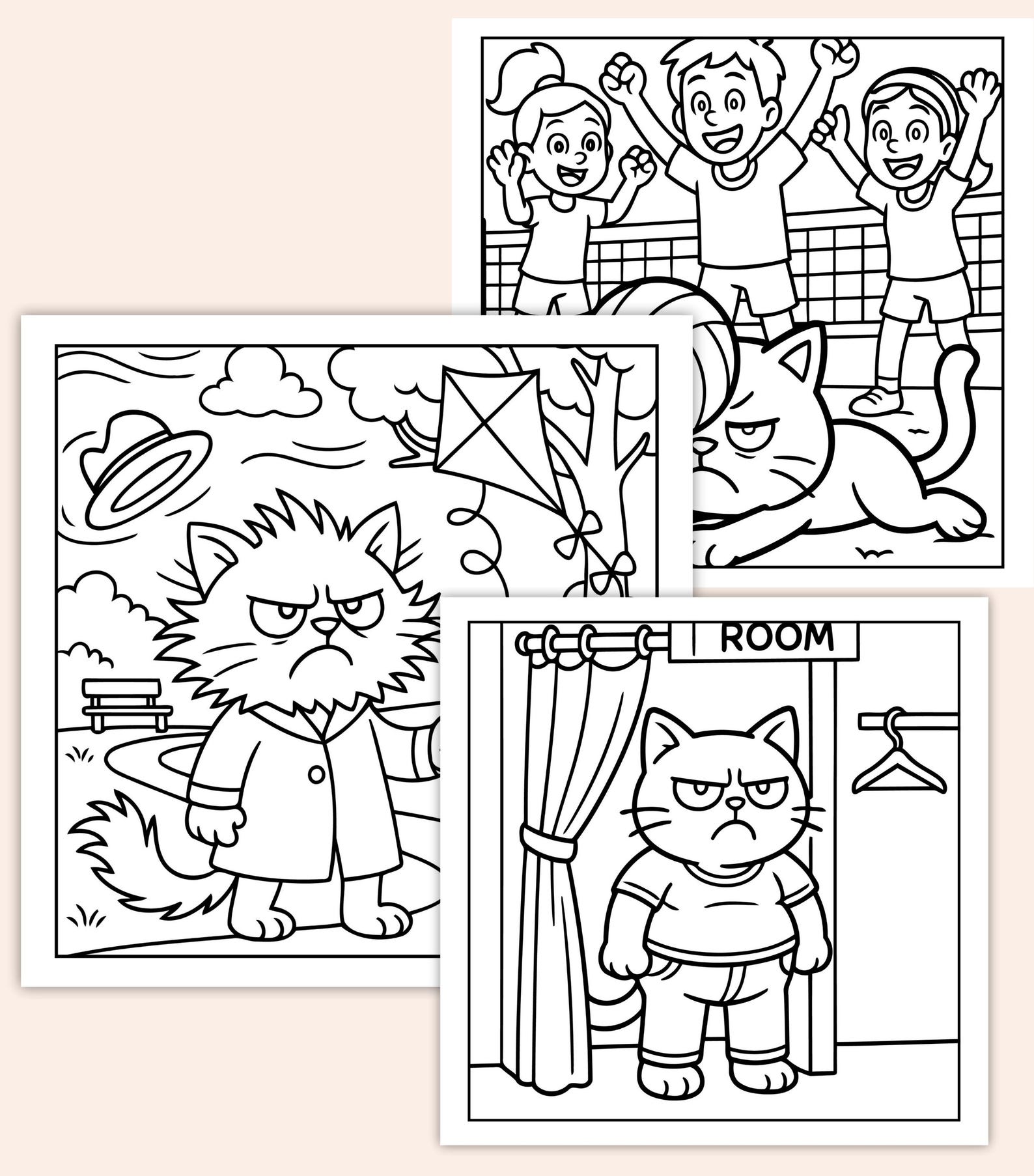 Silly Grumpy Cat Coloring Pages for Kids – Unlucky Kitty Art, Funny Pet ...