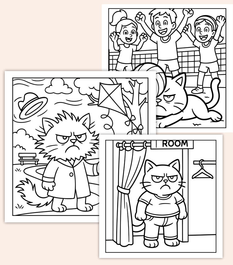 Silly Grumpy Cat Coloring Pages for Kids – Unlucky Kitty Art, Funny Pet ...