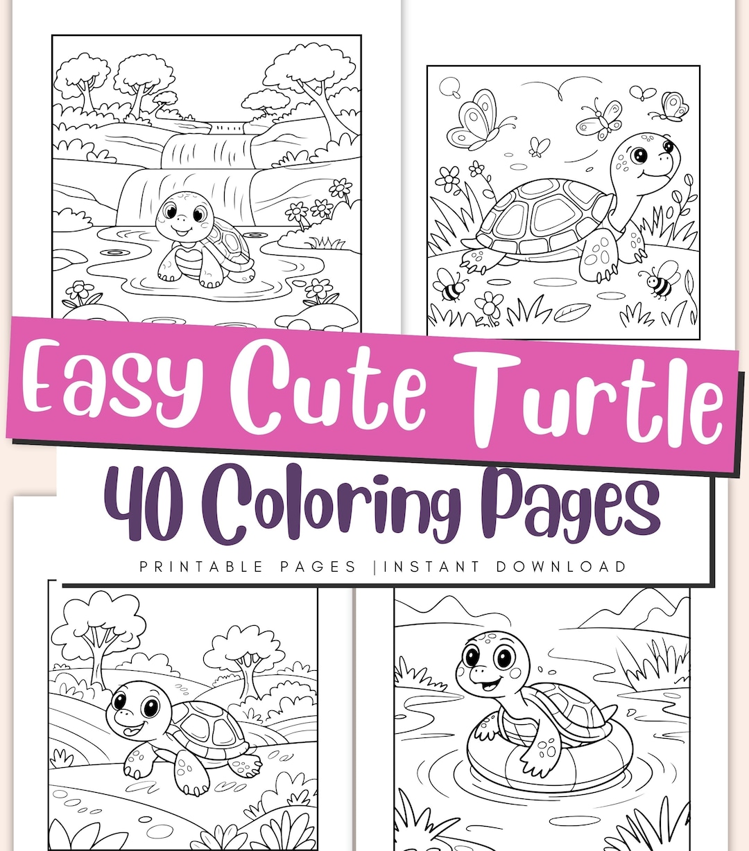 Easy Turtle Coloring Pages for Kids & Adults - Fun Ocean Animal ...
