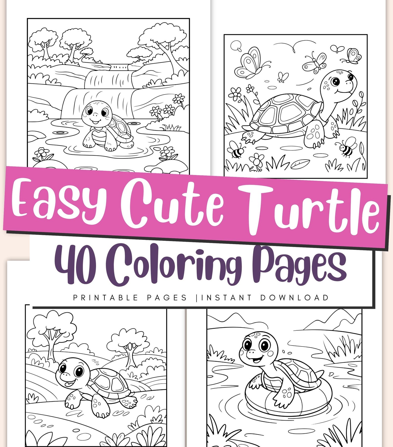 Easy Turtle Coloring Pages for Kids & Adults - Fun Ocean Animal ...