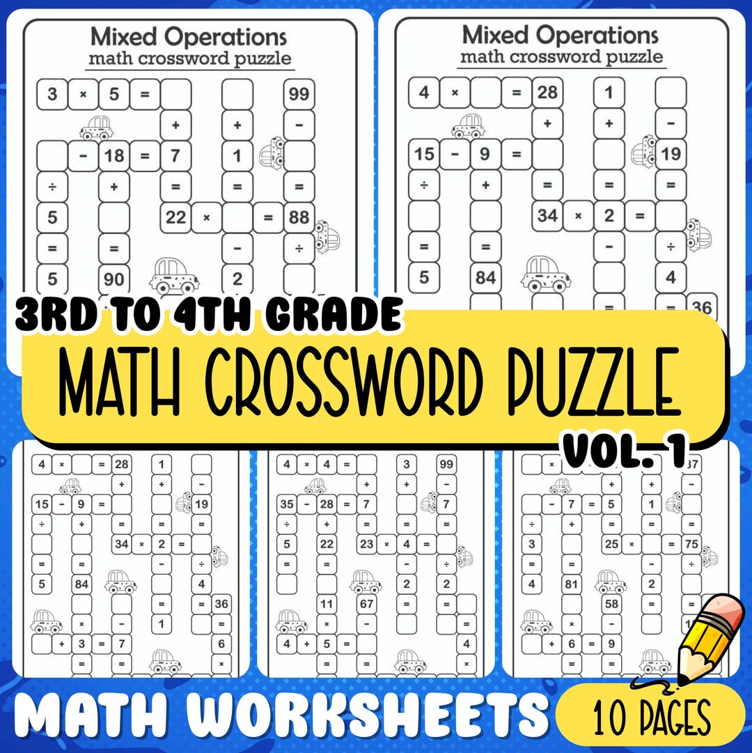 Grade 3–4 Mixed Math Crossword Puzzle – Addition Subtraction ...