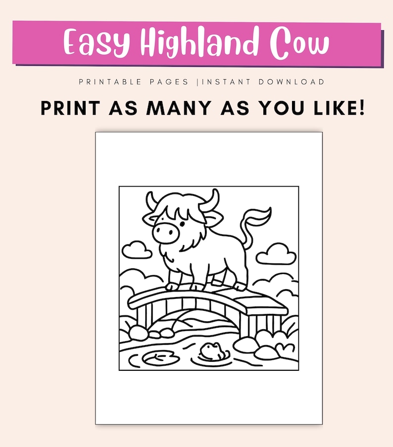 Highland Cow Coloring Pages for Kids: Farm Animal Printable Activity ...