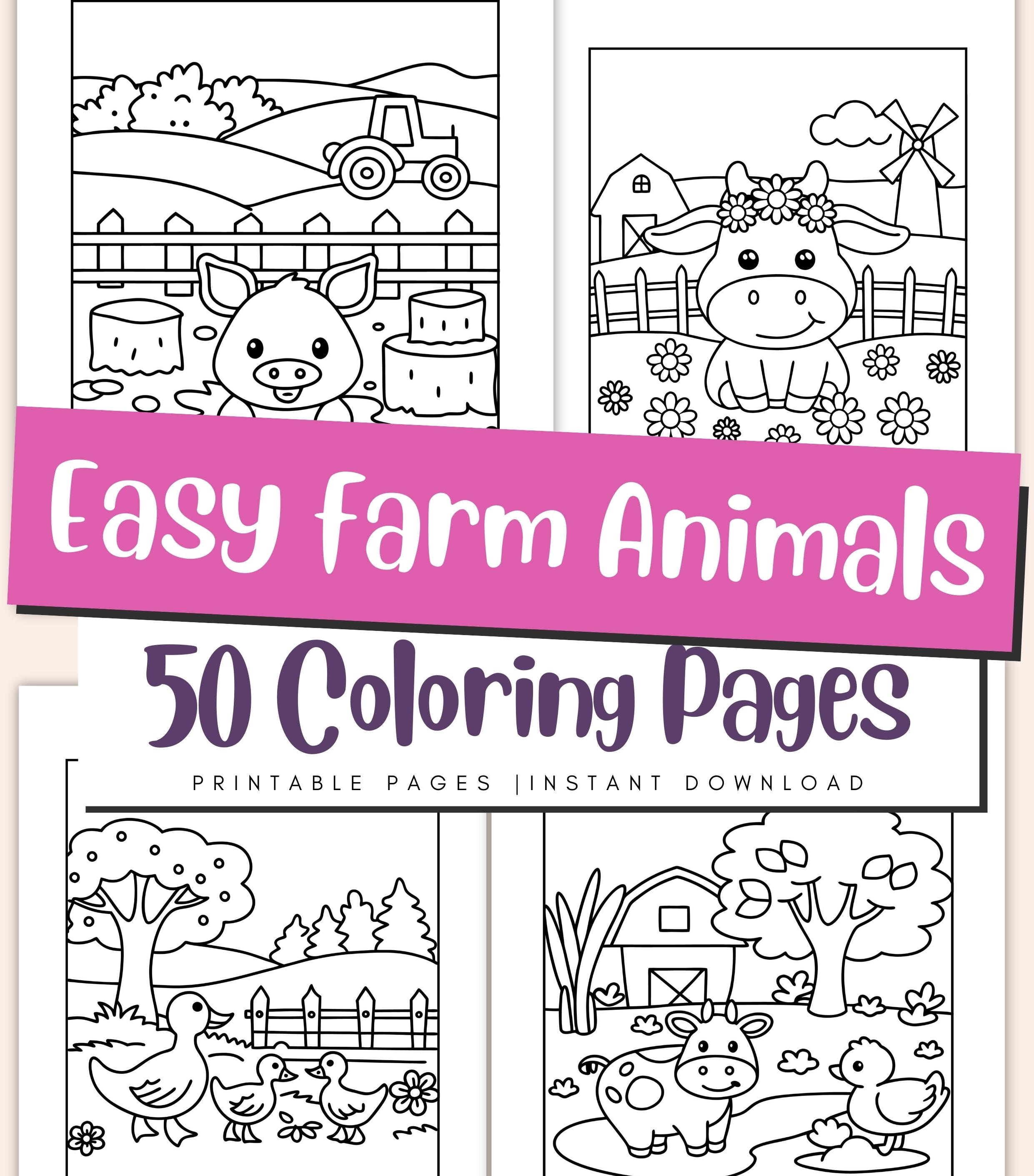 Easy Farm Animals Coloring Pages for Kids, Printable Farm Coloring Book ...