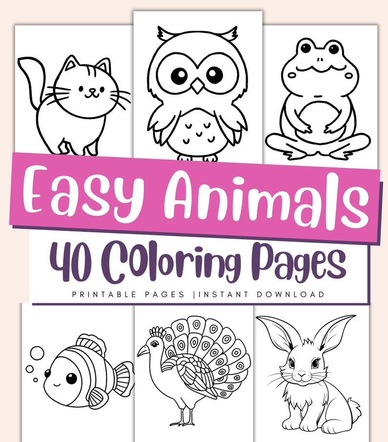 Easy Animals Coloring Pages for Kids, Kindergarten, Toddlers ...