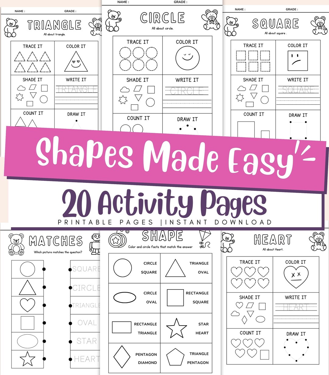 Preschool & Kindergarten Shapes Worksheet Bundle – 2D and 3D Shape ...