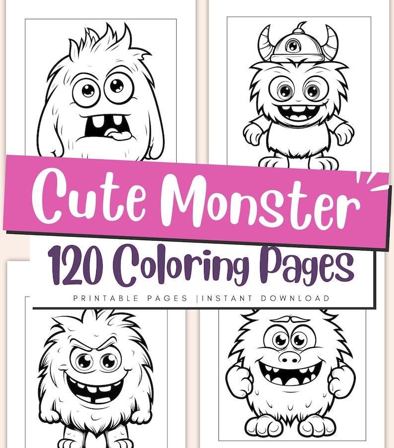 Cute Monster Coloring Pages for Kids, Little Kawaii Monsters Printable ...