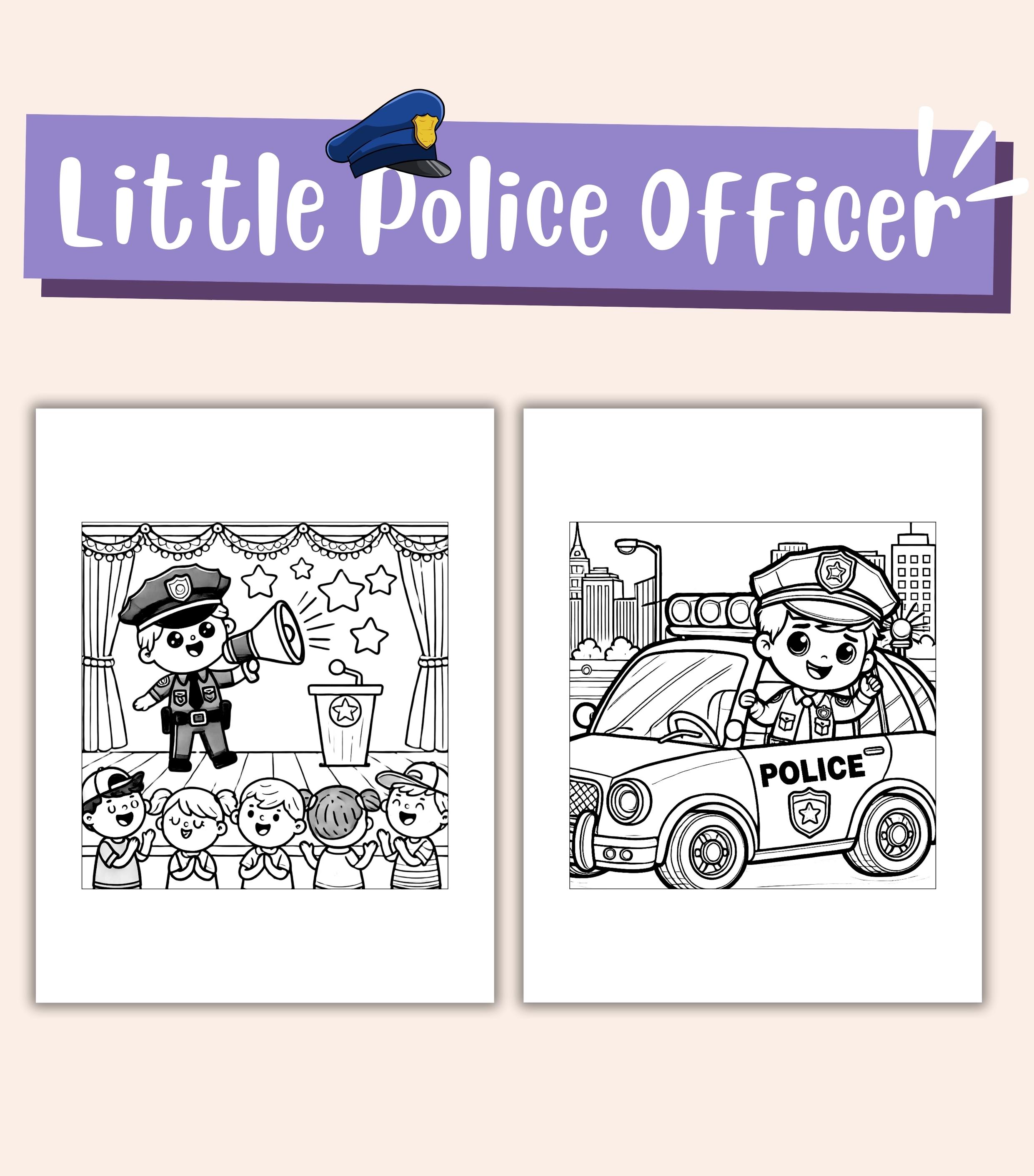 Little Police Officer Coloring Pages for Kids, Police Birthday Party ...