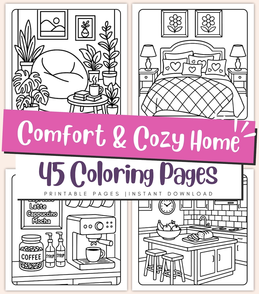 Comfort & Cozy Home Coloring Pages for Kids and Adults – Relaxing ...