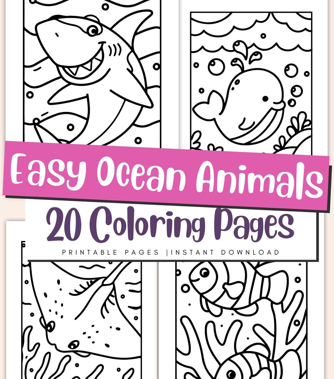 Easy Ocean Animals Coloring Pages for Kids - Simple Dolphins, Whales ...