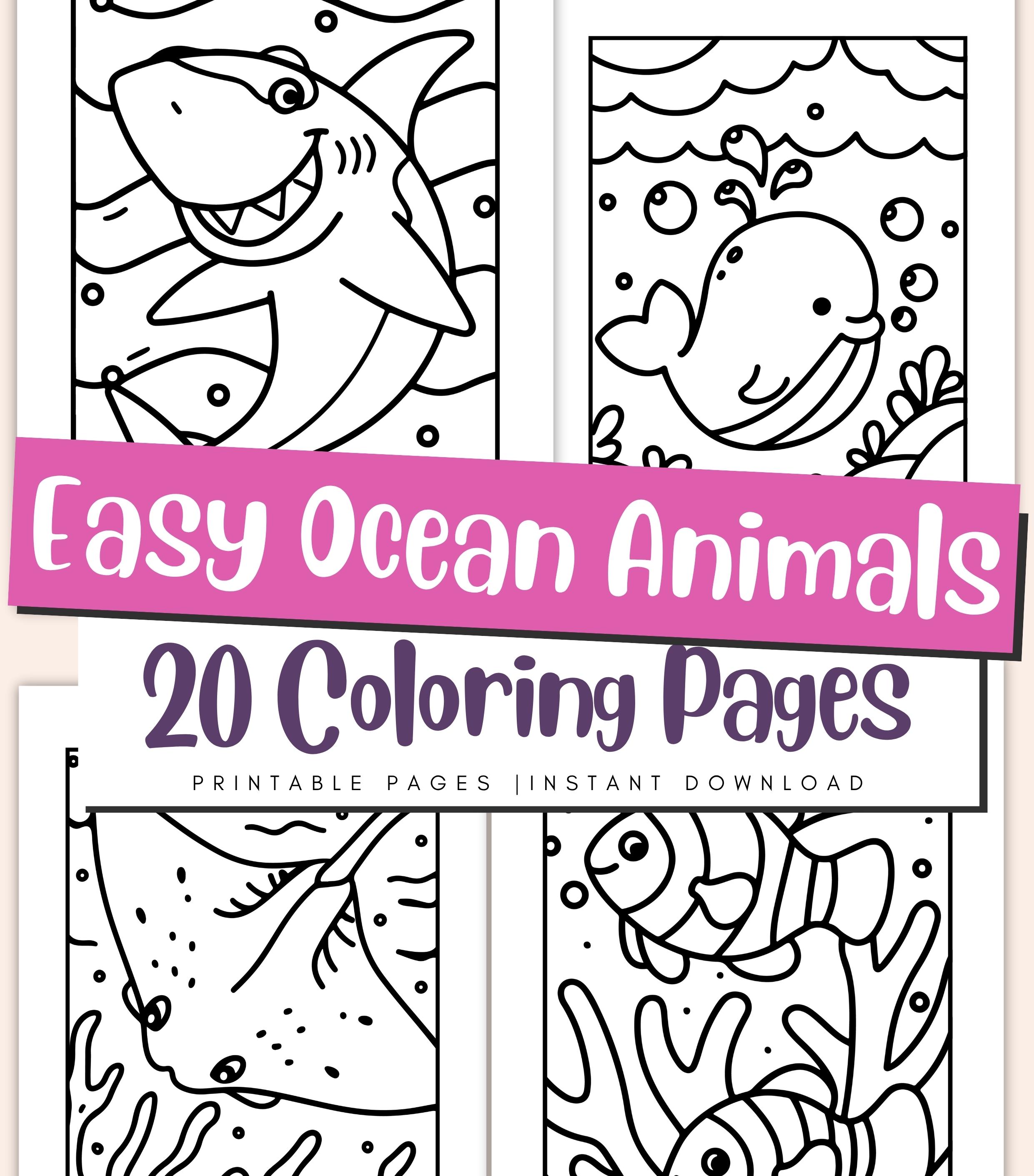 Easy Ocean Animals Coloring Pages for Kids – Simple Sea Creatures, Fun ...