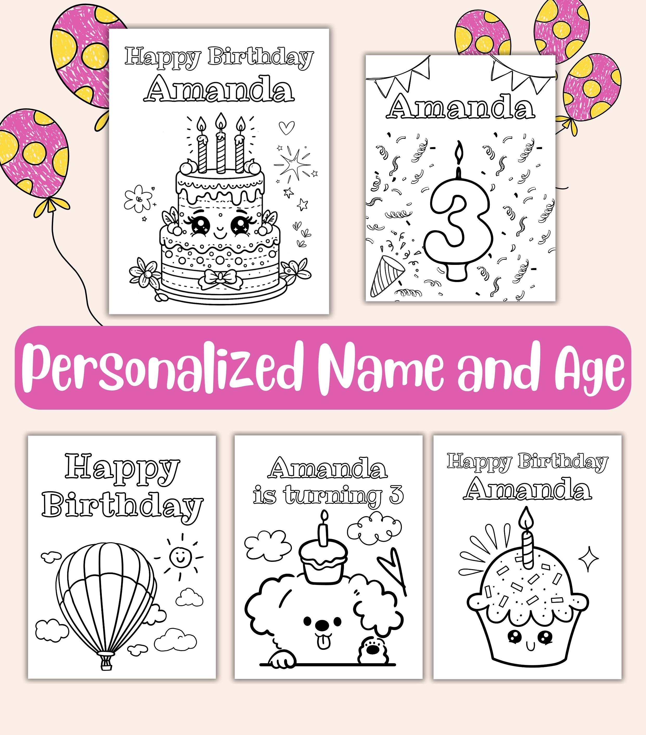 Personalized Birthday Coloring Pages for Kids, Customizable Name & Age ...