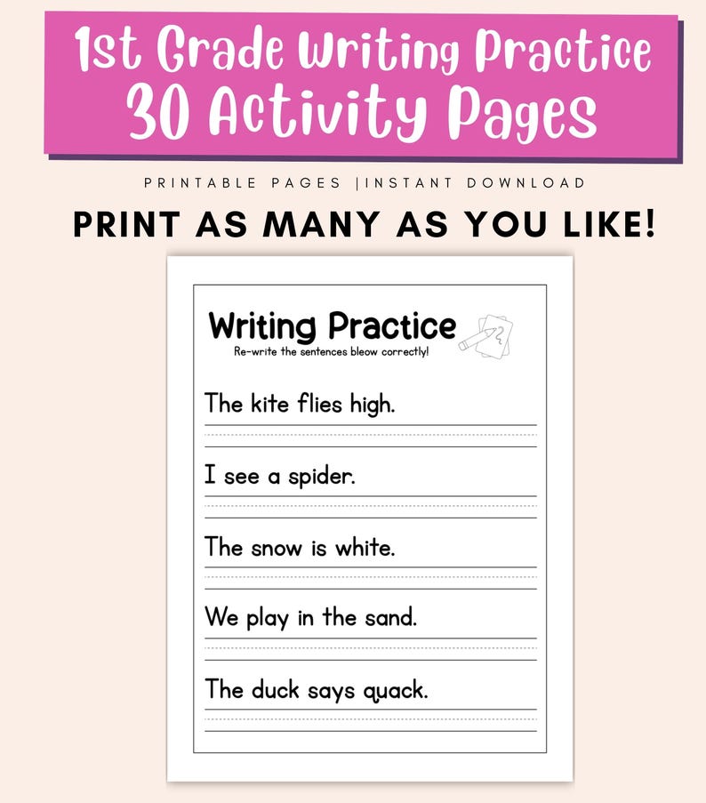 1st Grade Writing Practice Worksheets – Printable Handwriting, Sentence ...
