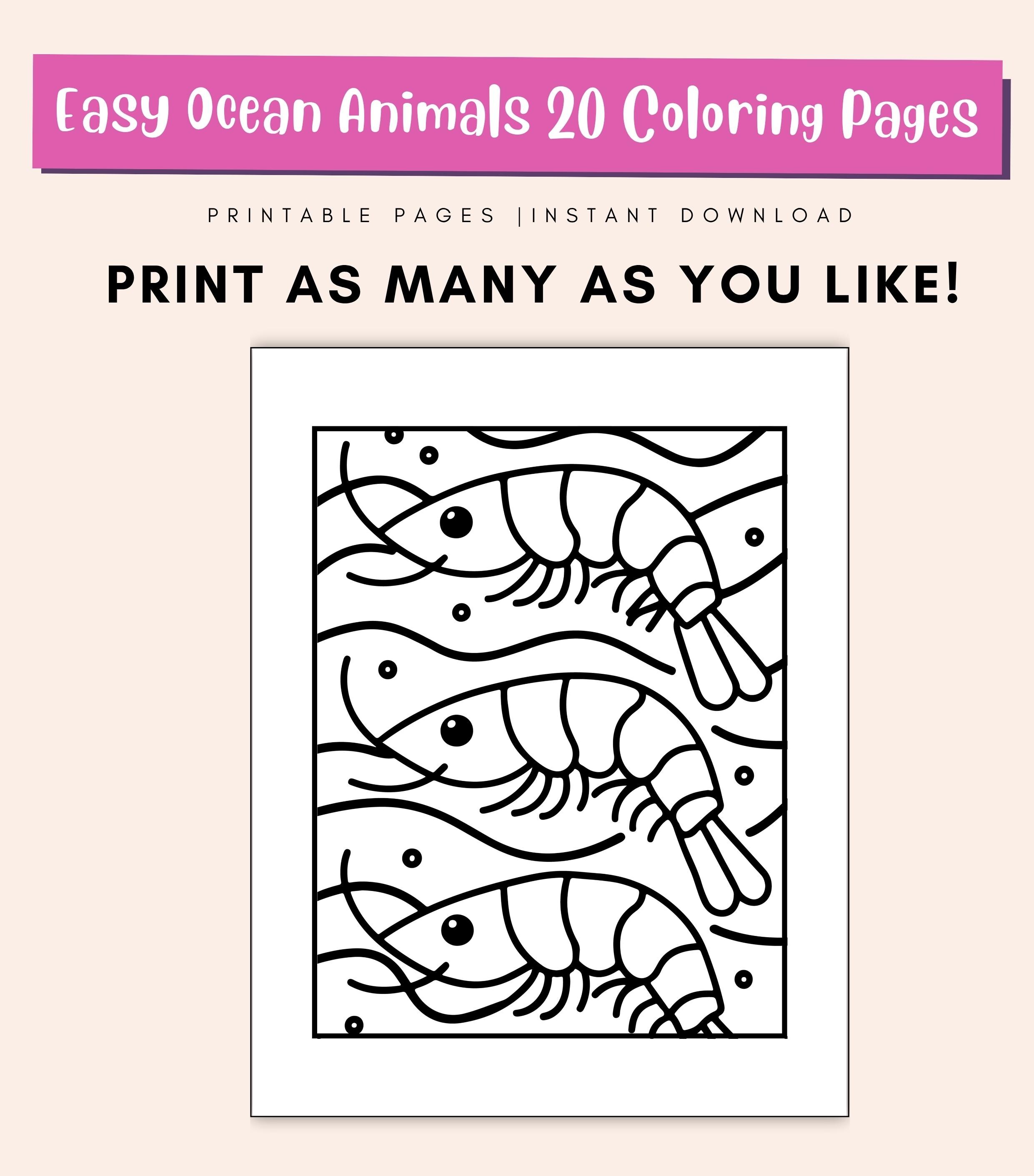 Easy Ocean Animals Coloring Pages for Kids – Simple Sea Creatures, Fun ...