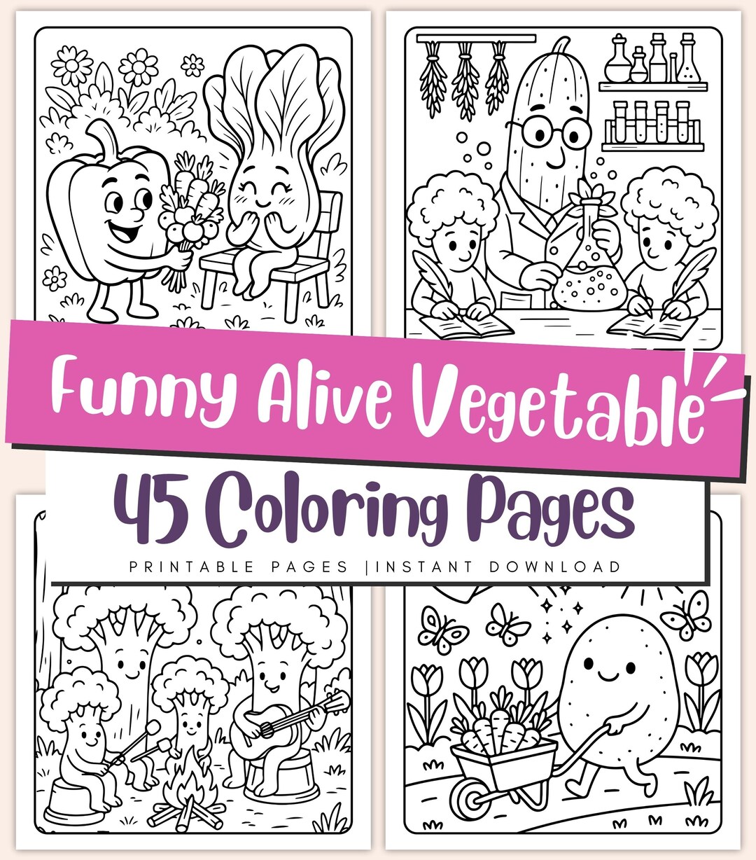 Funny Veggie Coloring Pages – Alive Vegetable Characters for Kids ...