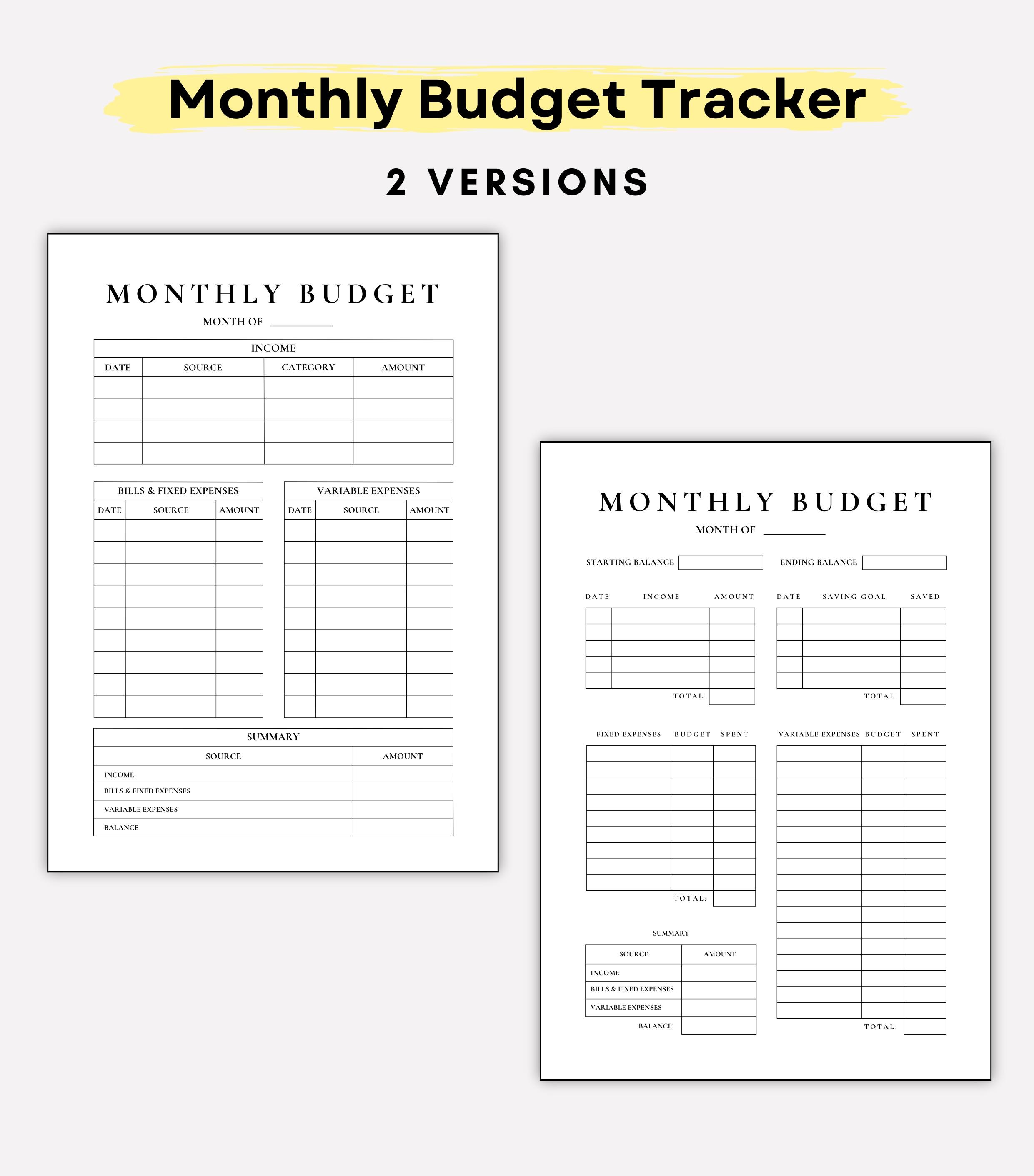 Monthly Budget Tracker PDF – Fillable Expense Planner, Bill, Income ...