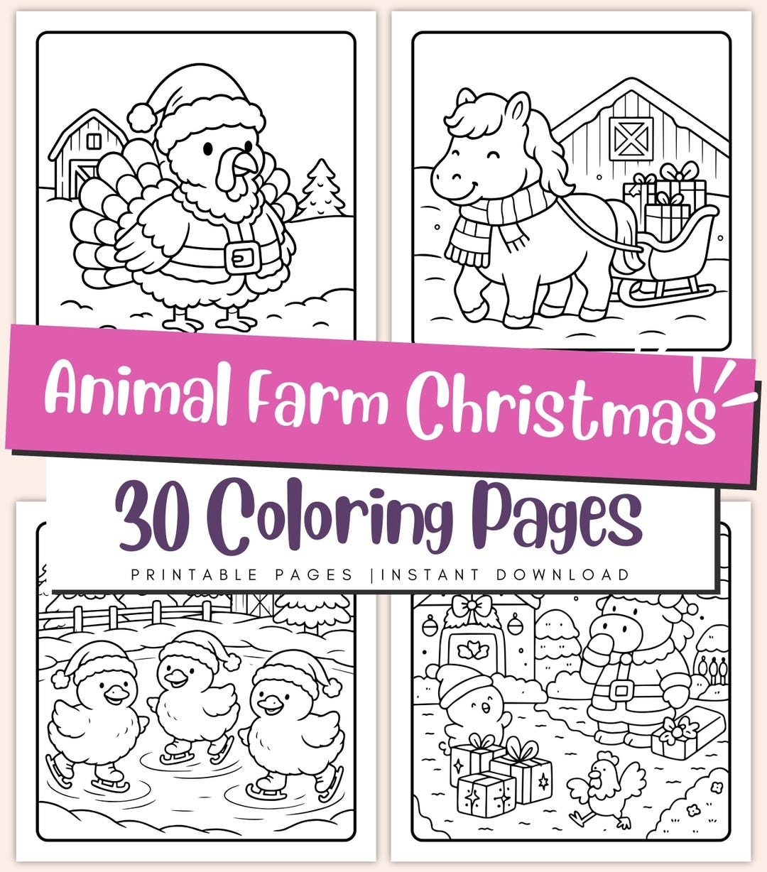 Animal Farm Christmas Coloring Pages – Festive Barnyard Fun & Holiday ...