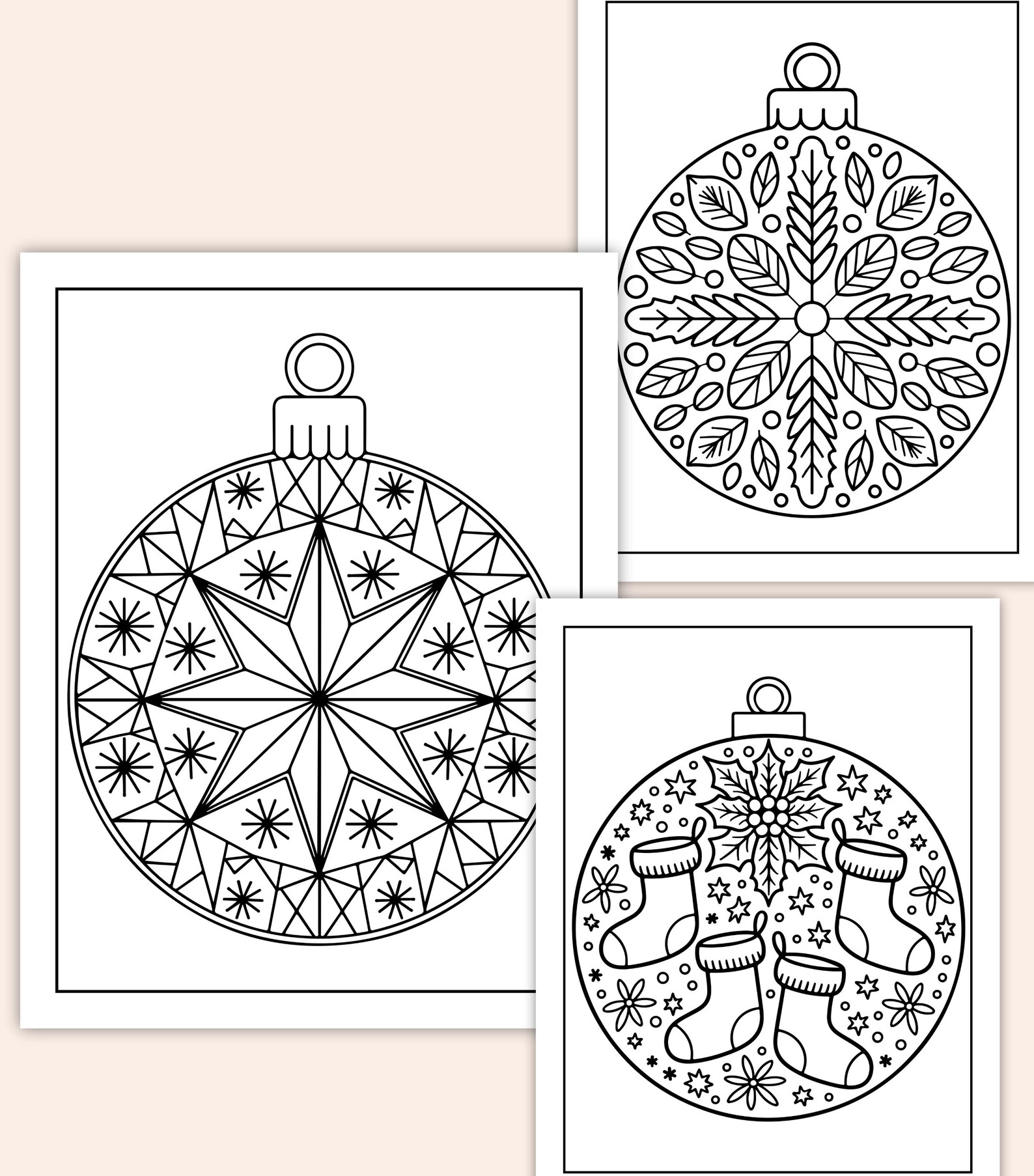 Mandala Christmas Ornaments Coloring Pages for Kids & Adults: Festive ...