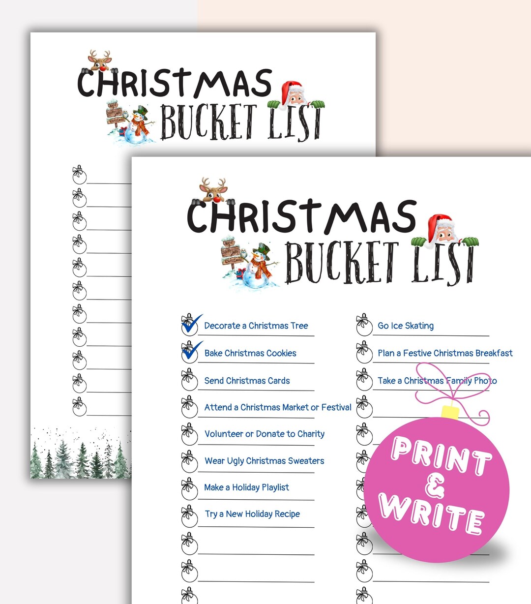 Christmas Bucket List Printable, Holiday Activities Checklist, Family ...