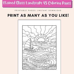 Stained Glass Landscape Coloring Pages for Kids & Adults: Printable ...