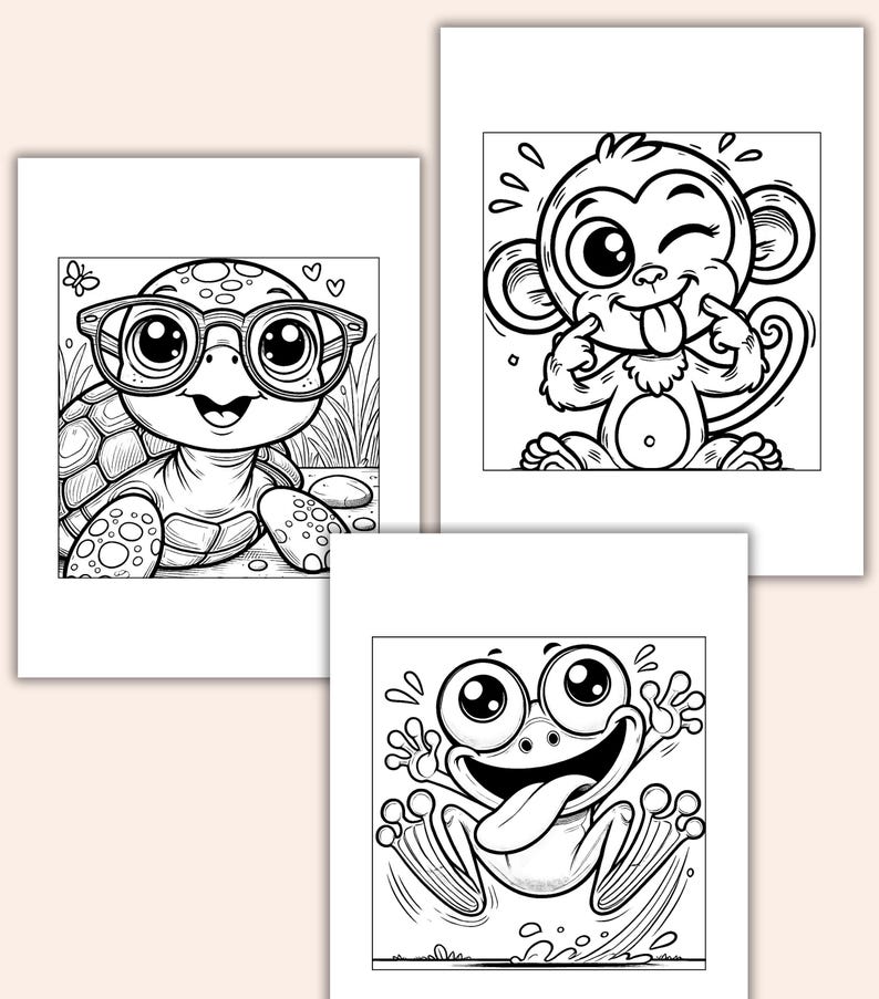 Funny Animals Coloring Pages for Kids, Cute Printable Pages, Instant ...