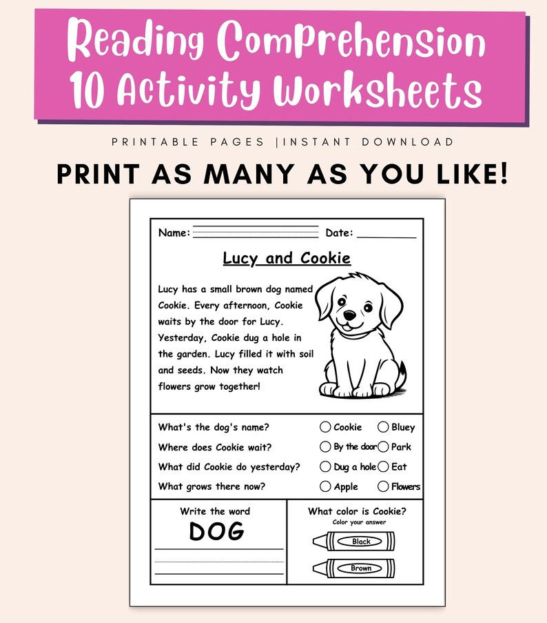 Reading Comprehension for Kids, Printable Kindergarten Activity ...