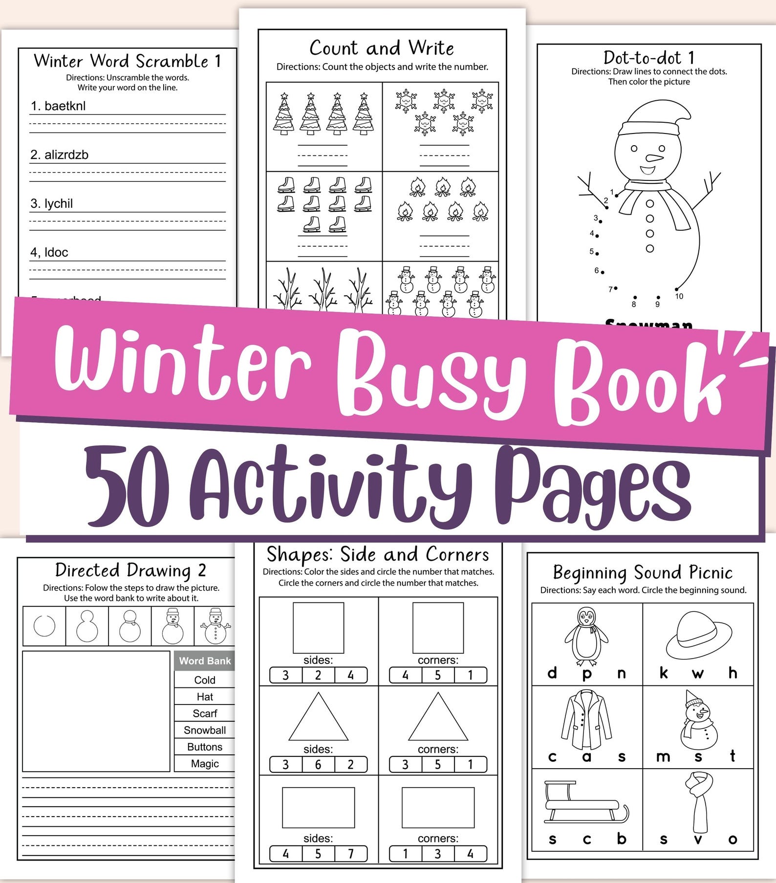 Kids Winter Busy Book Printable – Math Reading Puzzles Mazes Activities ...