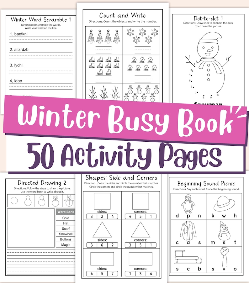 Kids Winter Busy Book Printable – Math Reading Puzzles Mazes Activities ...