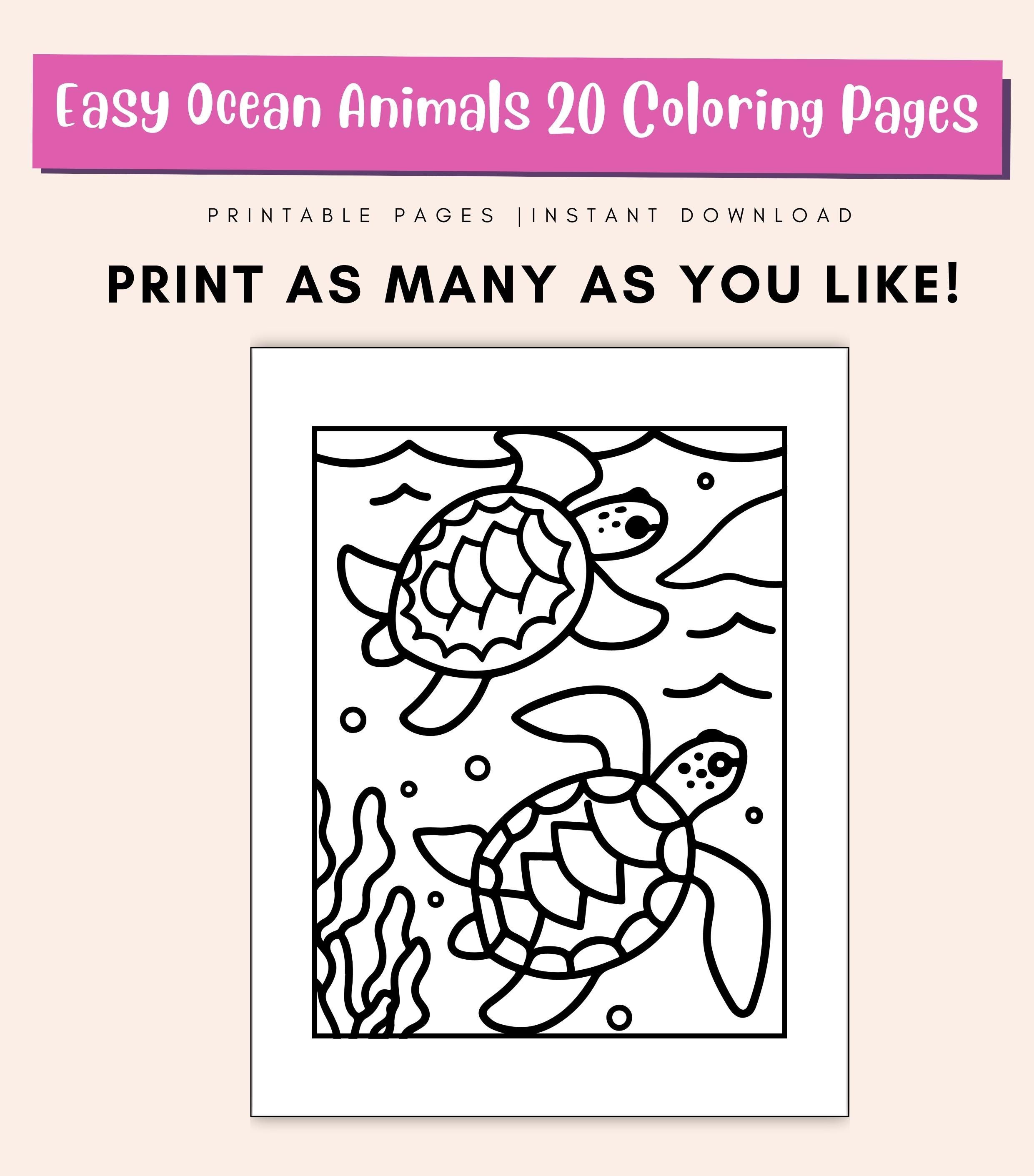 Easy Ocean Animals Coloring Pages for Kids - Simple Dolphins, Whales ...