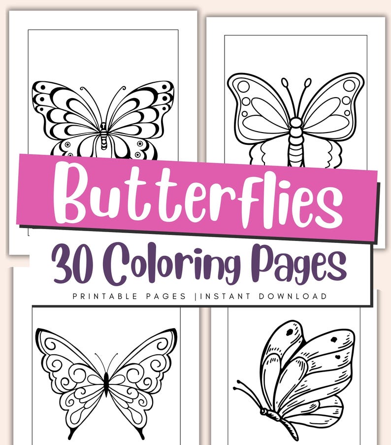 Easy Butterfly Coloring Pages for Kids & Adults, Printable PDF, Simple ...