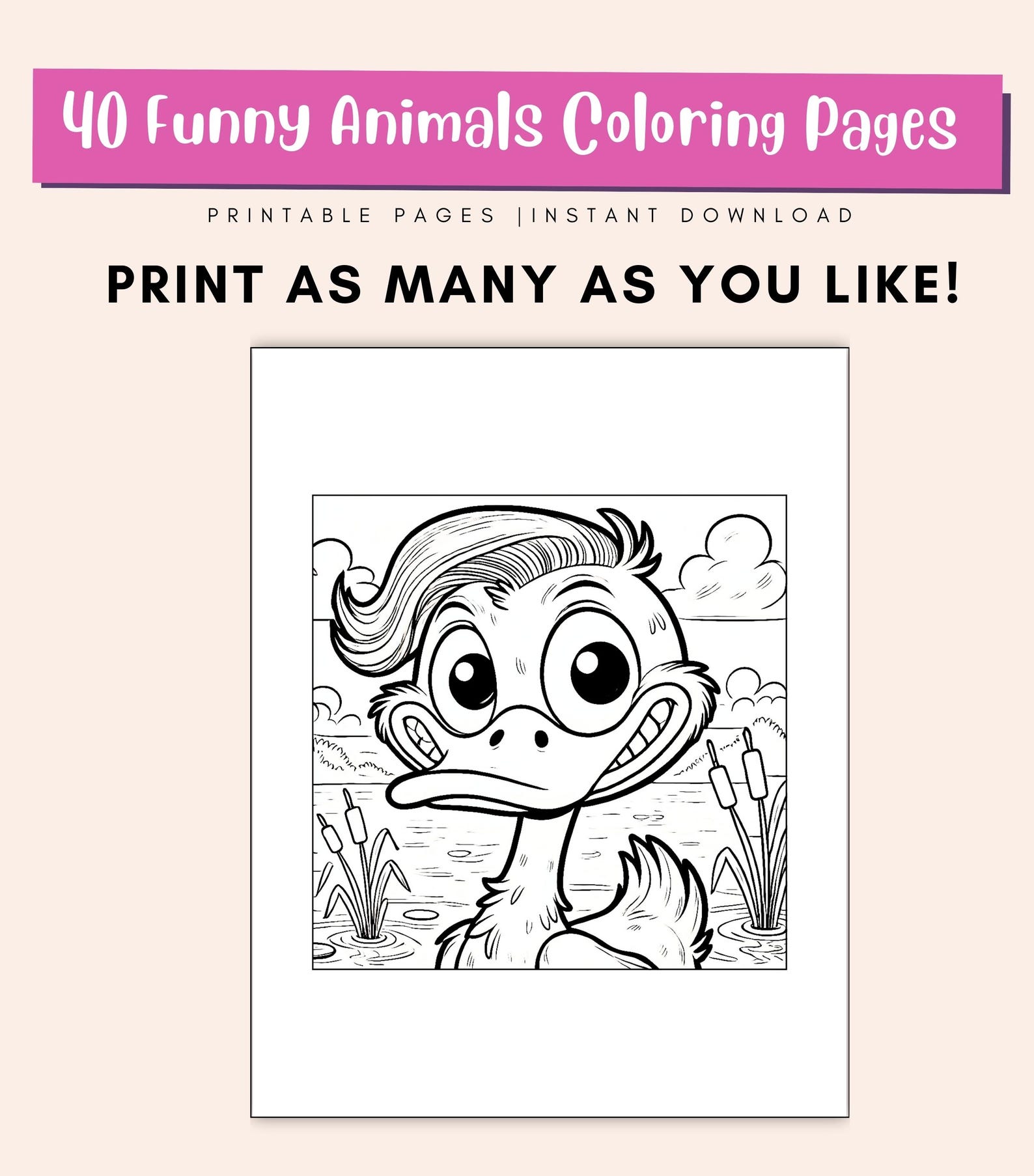 Funny Animals Coloring Pages for Kids, Printable Instant Download ...