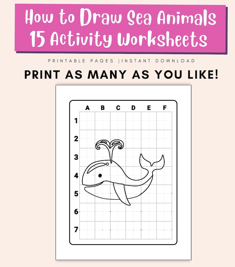 Sea Animals Drawing Worksheets for Kids: Step-by-step Guide, Dolphins ...