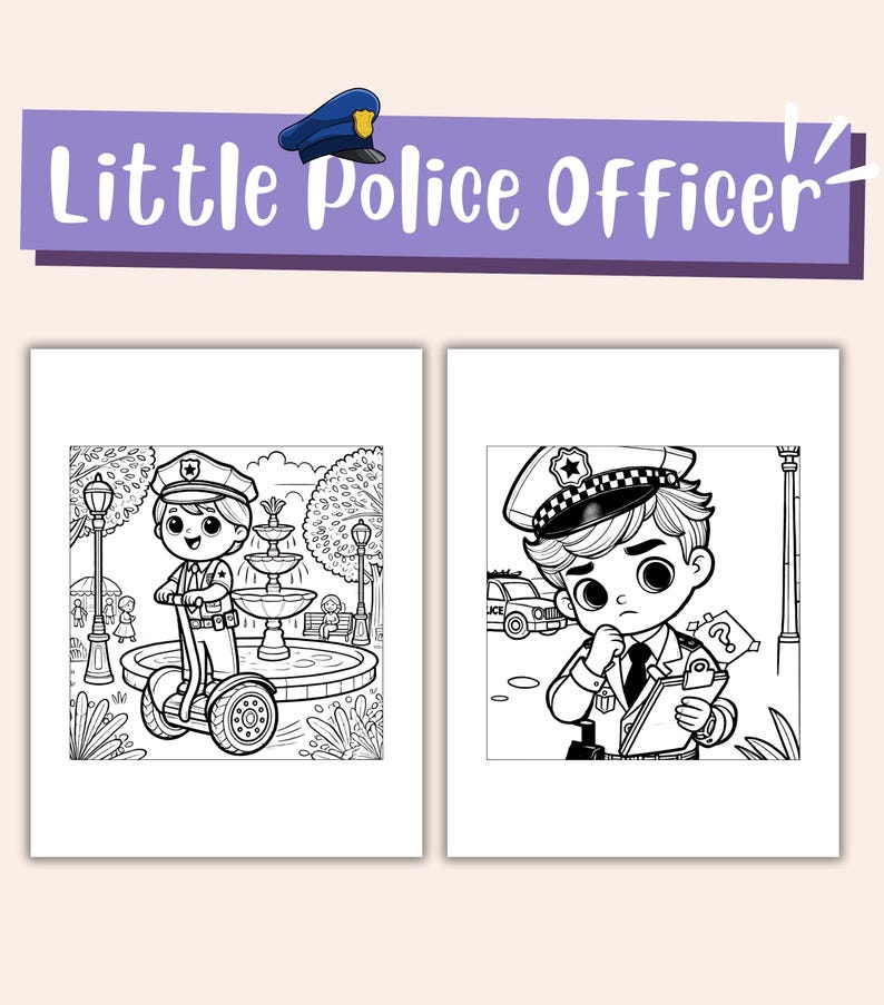 Little Police Officer Coloring Pages for Kids, Police Birthday Party ...