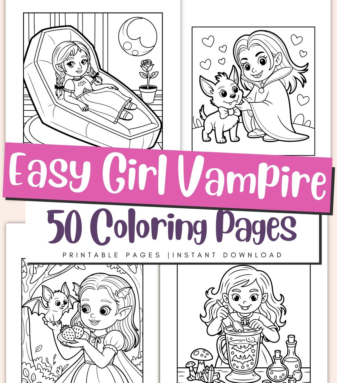 Girl Vampire Coloring Pages for Kids & Adults – Spooky Cute Vampire Art ...