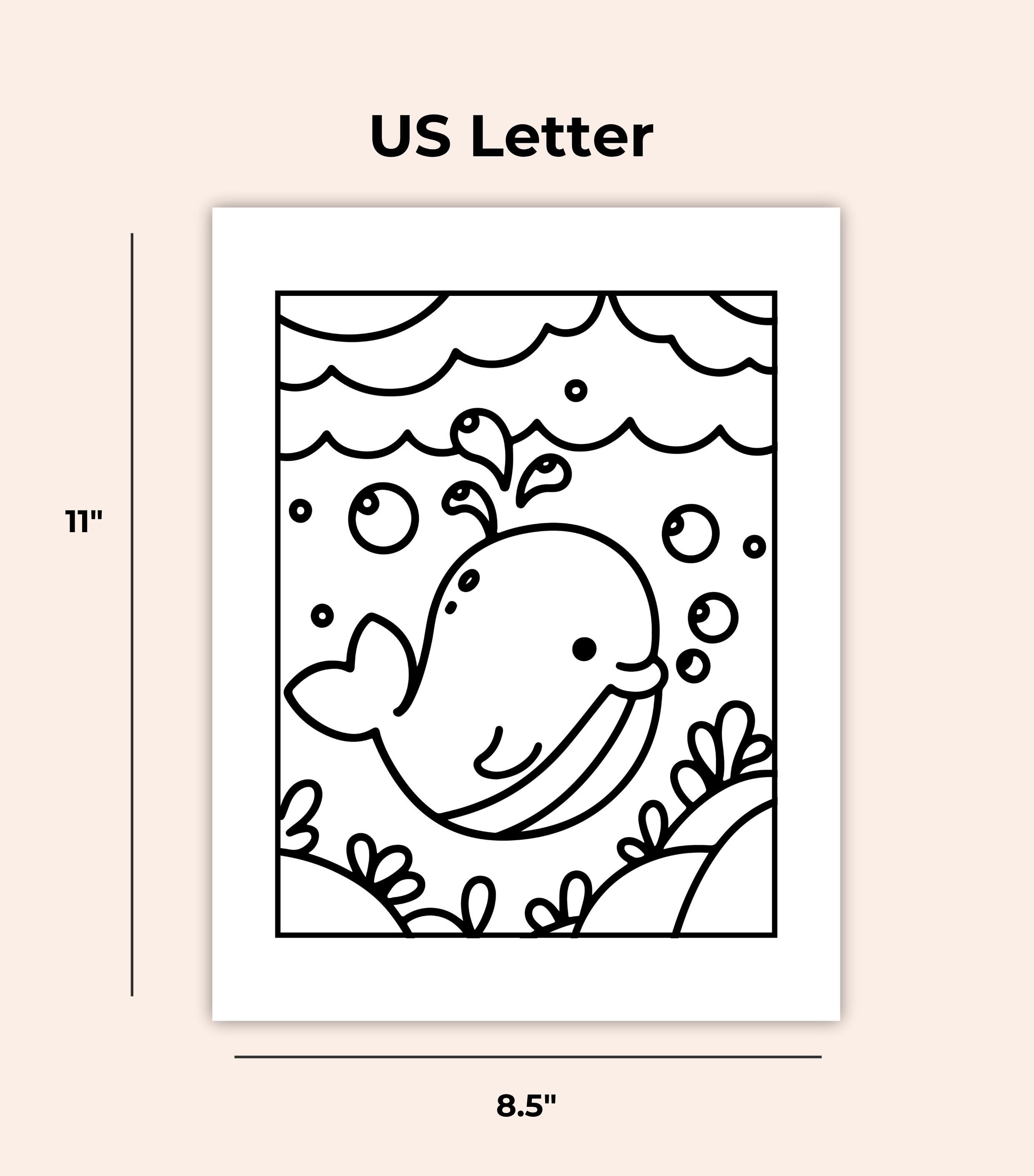 Easy Ocean Animals Coloring Pages for Kids - Simple Dolphins, Whales ...