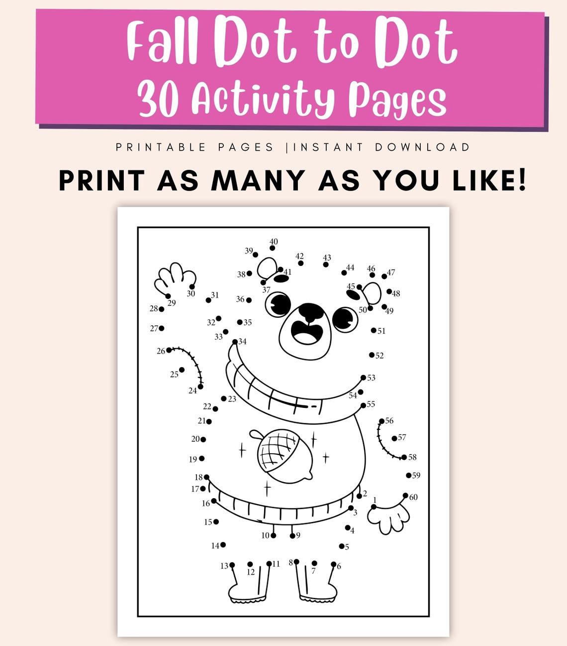 Fall Dot to Dot Worksheets for Kids: Easy Autumn Activity Printables ...