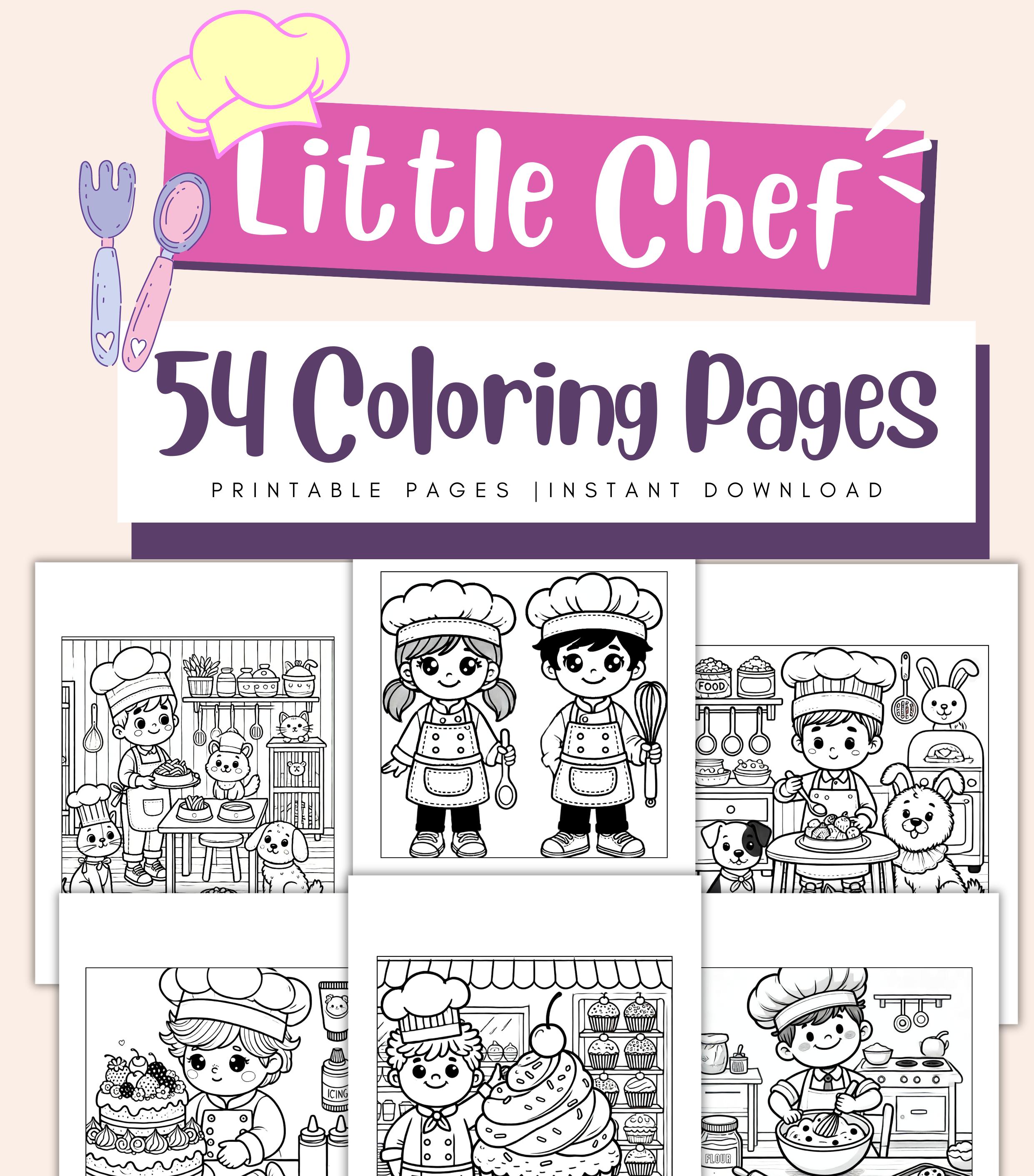 Little Chef Coloring Pages Printable for Baking Birthday Party, Cute ...