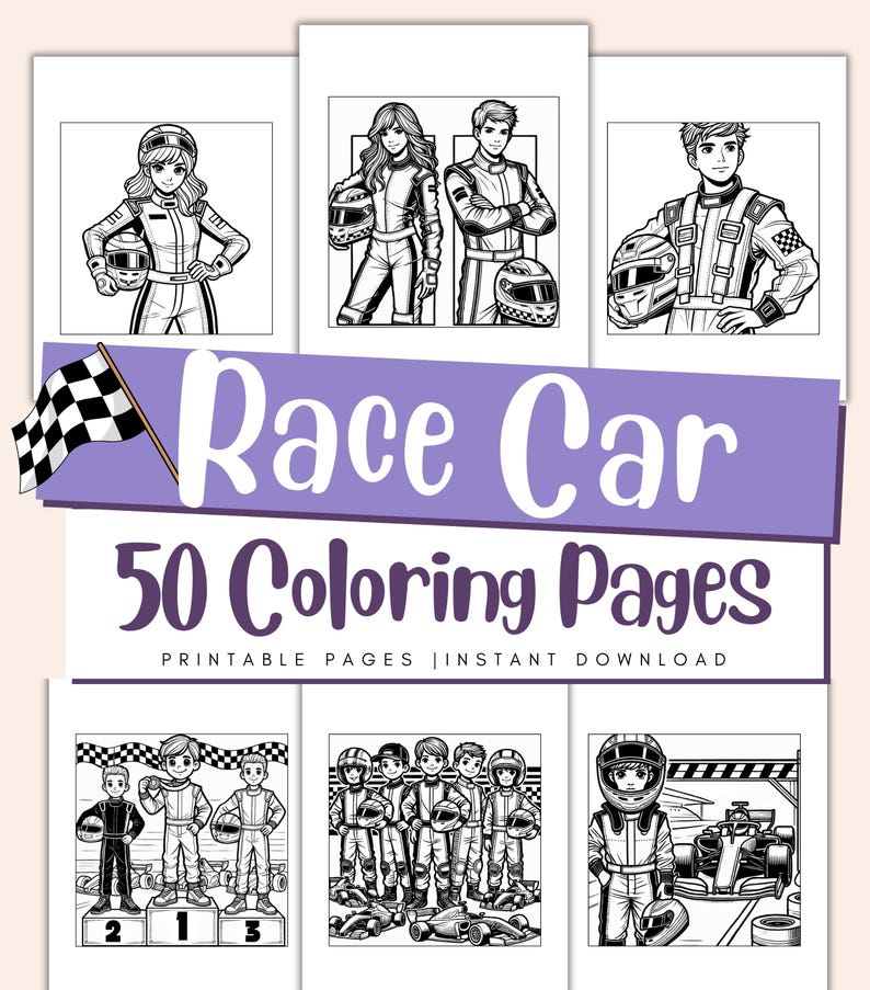Race Car Printable Coloring Pages for Kids, Birthday Party Car Theme ...