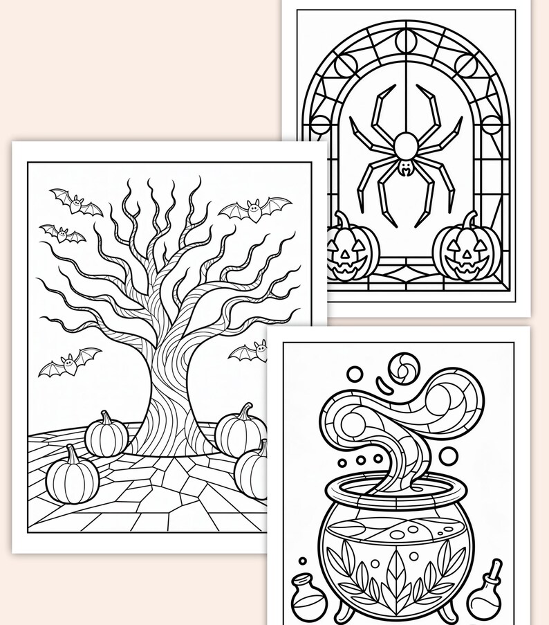 Stained Glass Halloween Coloring Pages for Kids & Adults – Fun Spooky ...