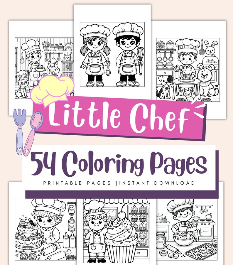 Little Chef Coloring Pages for Kids: Cooking & Kitchen Fun Activity ...