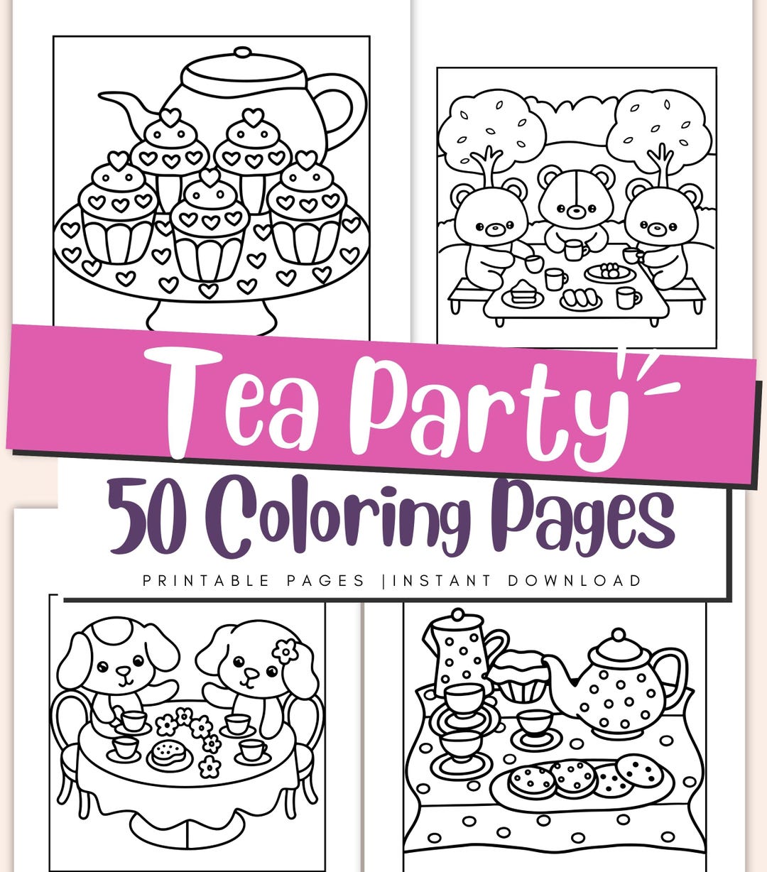 Tea Party Coloring Pages for Kids – Easy Printable Activity Sheets ...