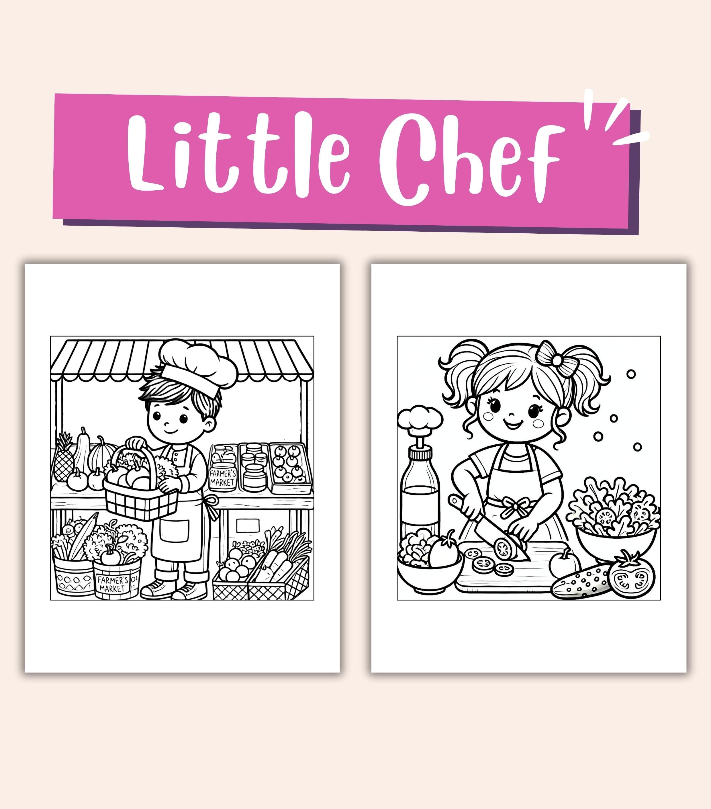 Little Chef Coloring Pages for Kids: Cooking & Kitchen Fun Activity ...