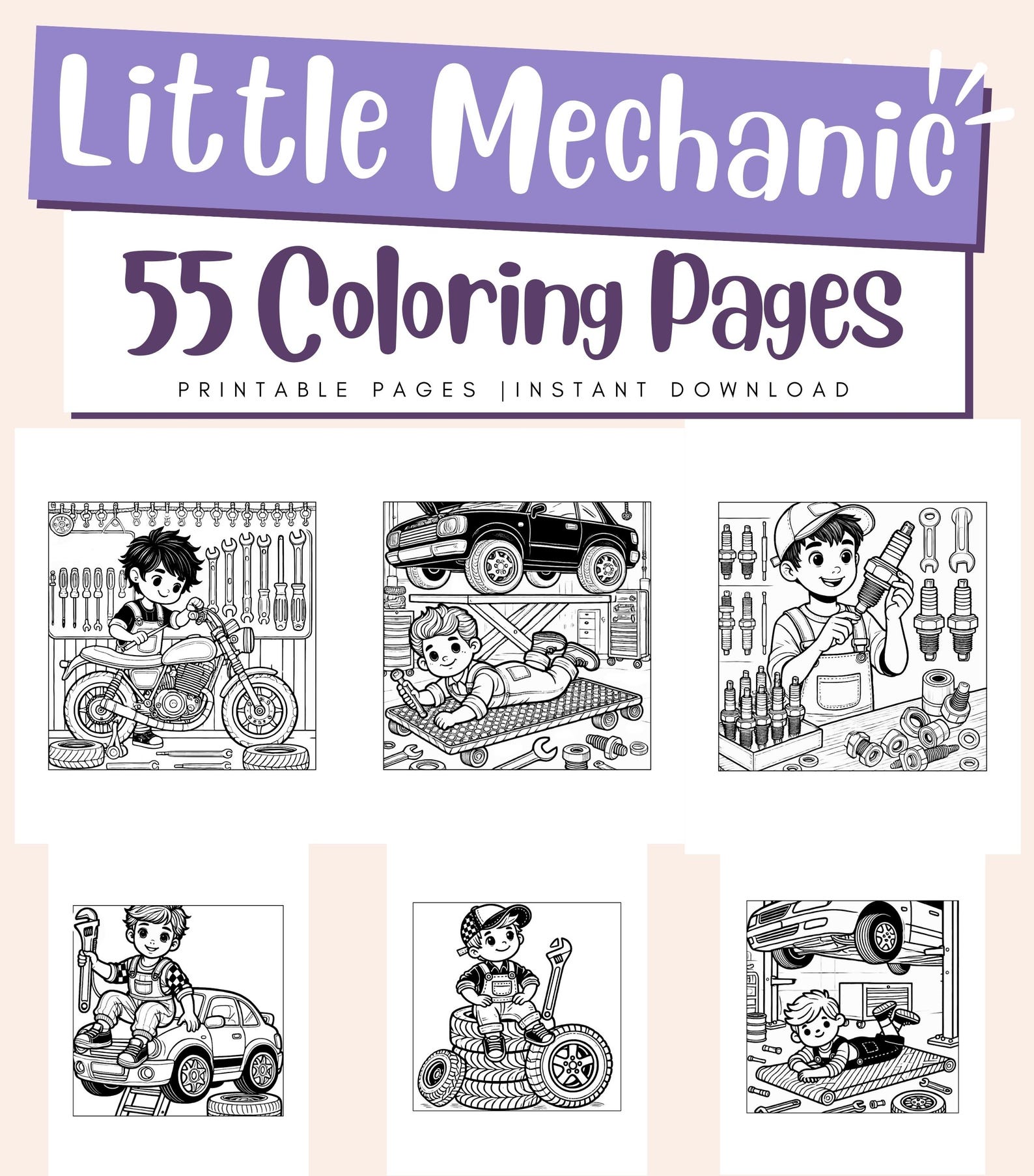 Little Mechanic Coloring Pages for Kids, Wrench Passer Cute Coloring ...