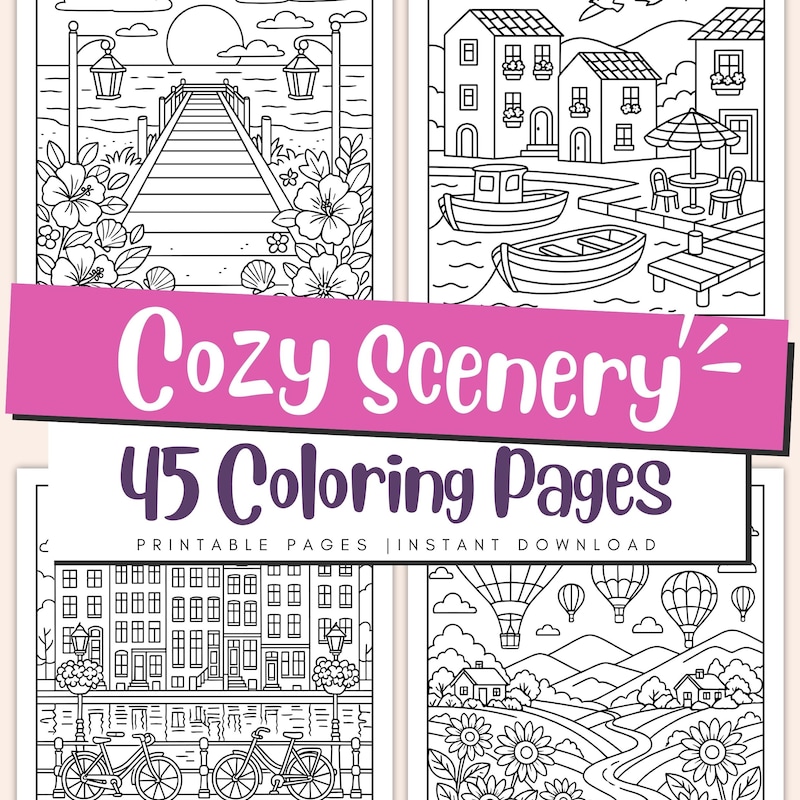 Scenic Coloring Sheets - Etsy