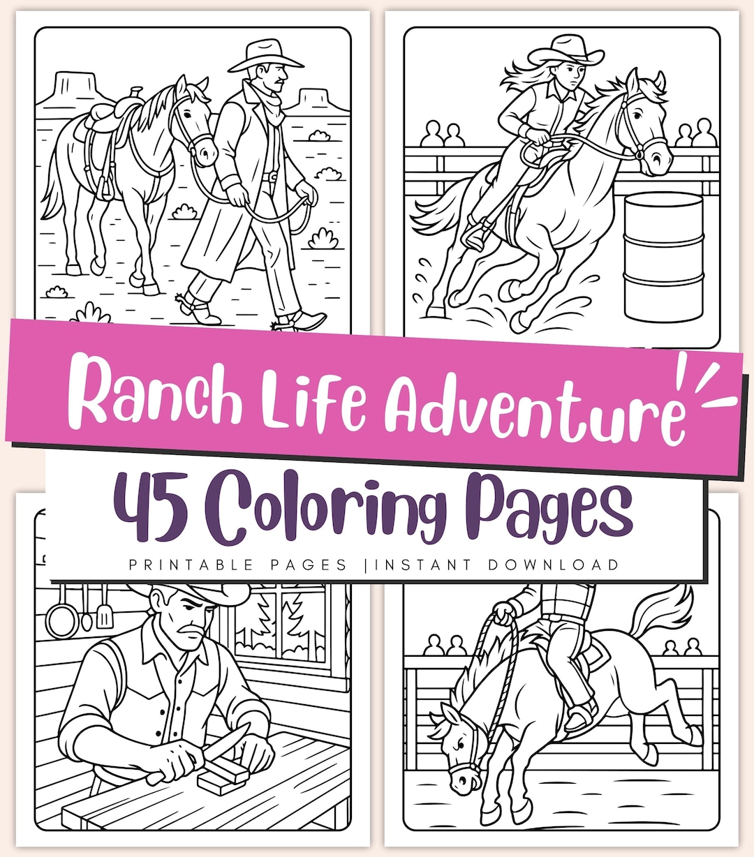 Ranch Life Coloring Pages for Kids – Cowboy Adventures, Western Horse ...