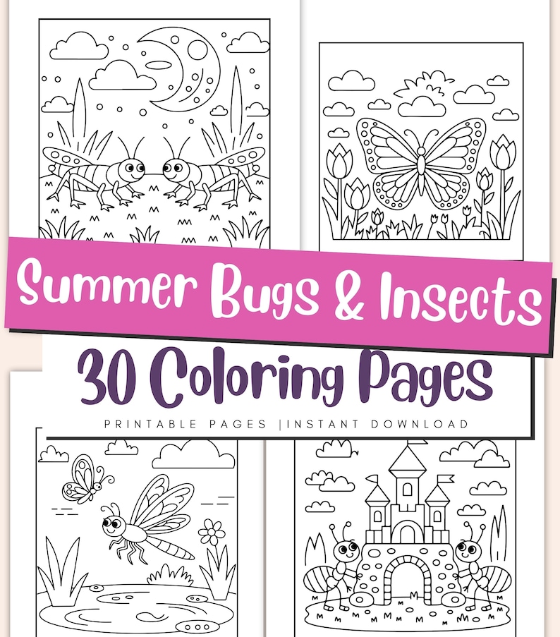 Summer Bugs & Insects Coloring Pages for Kids - Bug Printable - Insect ...